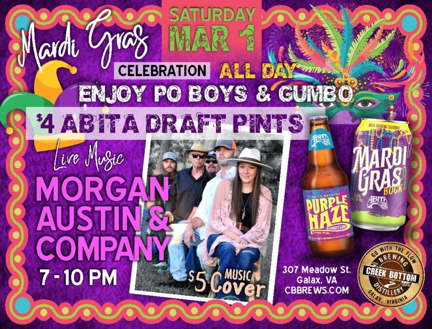 Mardi Gras Celebration + Morgan, Austin & Company Live at CBB! - Creek ...